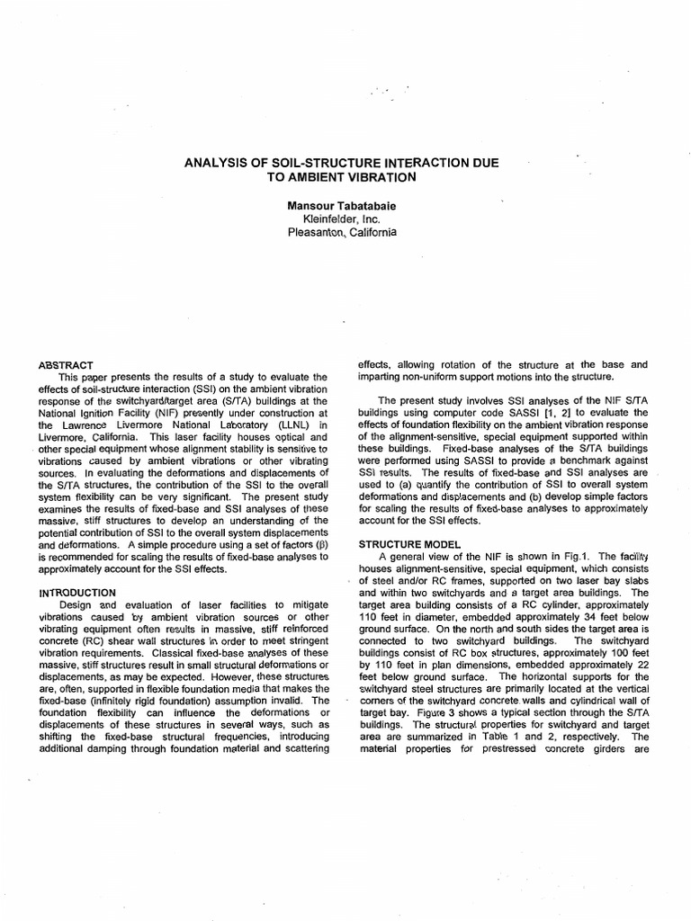 Soil-Structure Interaction Analysis for NIF | PDF | Concrete | Applied ...