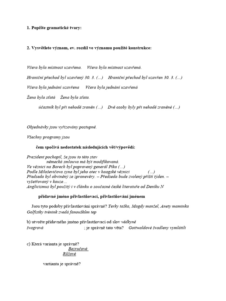 Konstrukce s Adjektivem a Pasivem | PDF