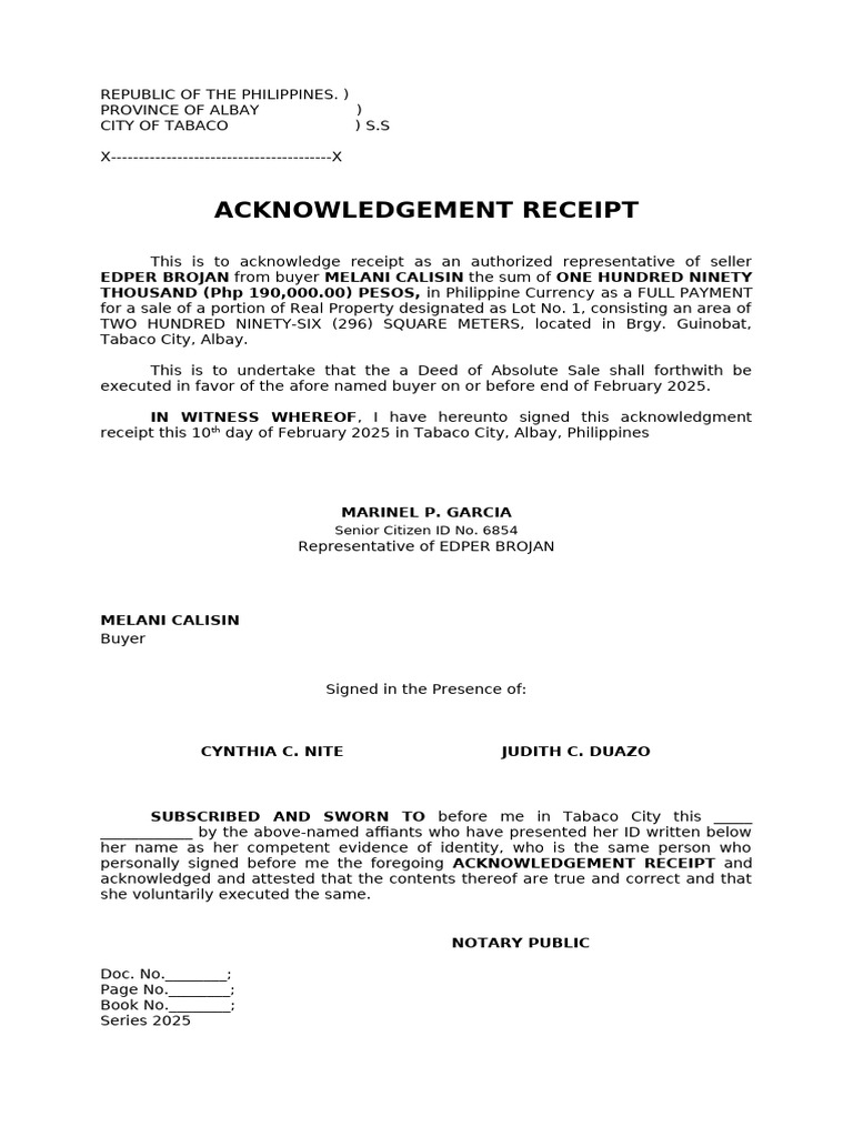 Acknowledgment Receipt - Marinell Garcia | PDF