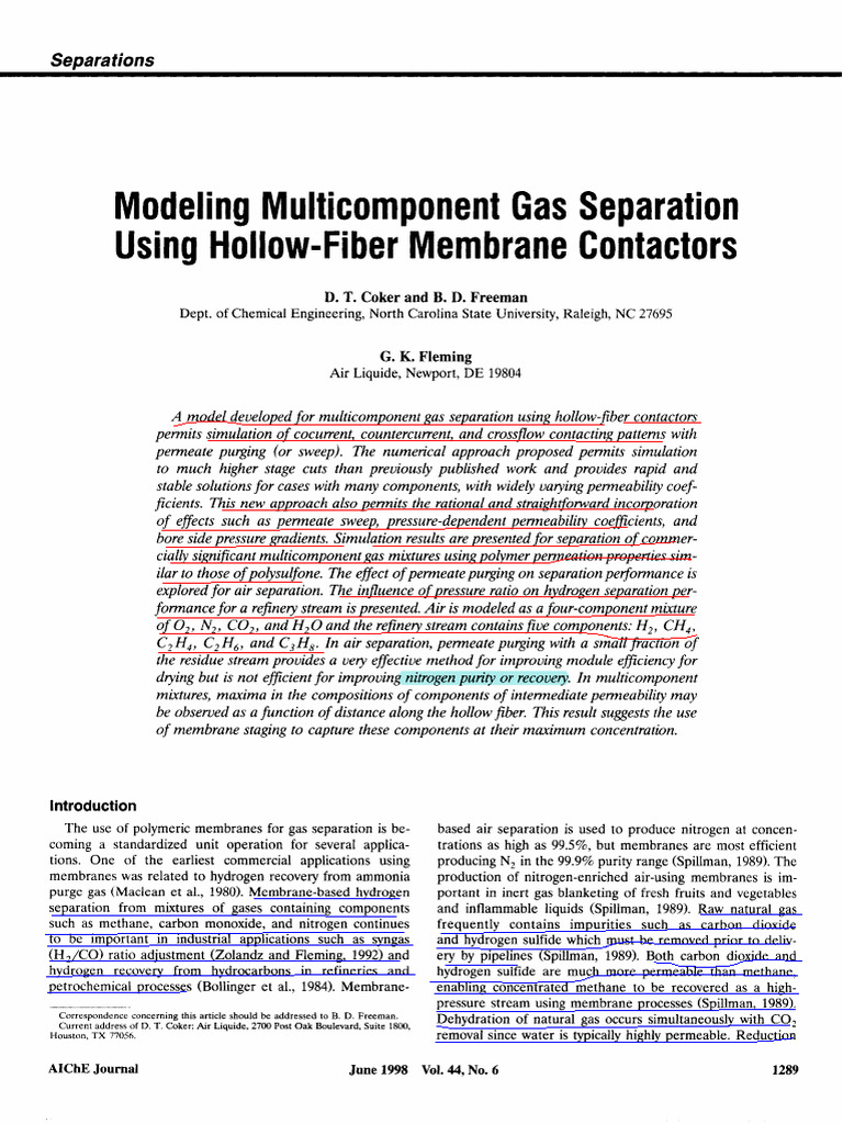 Modeling multicomponent gas separation using hollow‐fiber membrane contactors 3 | PDF | Membrane ...
