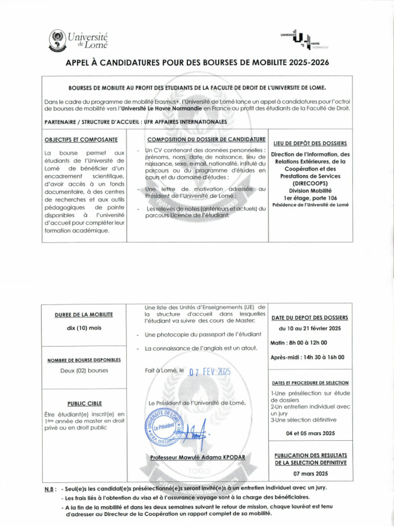 Bourse Erasmus Etudiants FDS | PDF