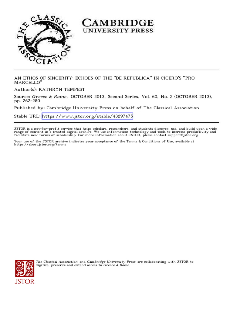 An Ethos of Sincerity - Kathryn Tempest | PDF | Cicero | Julius Caesar