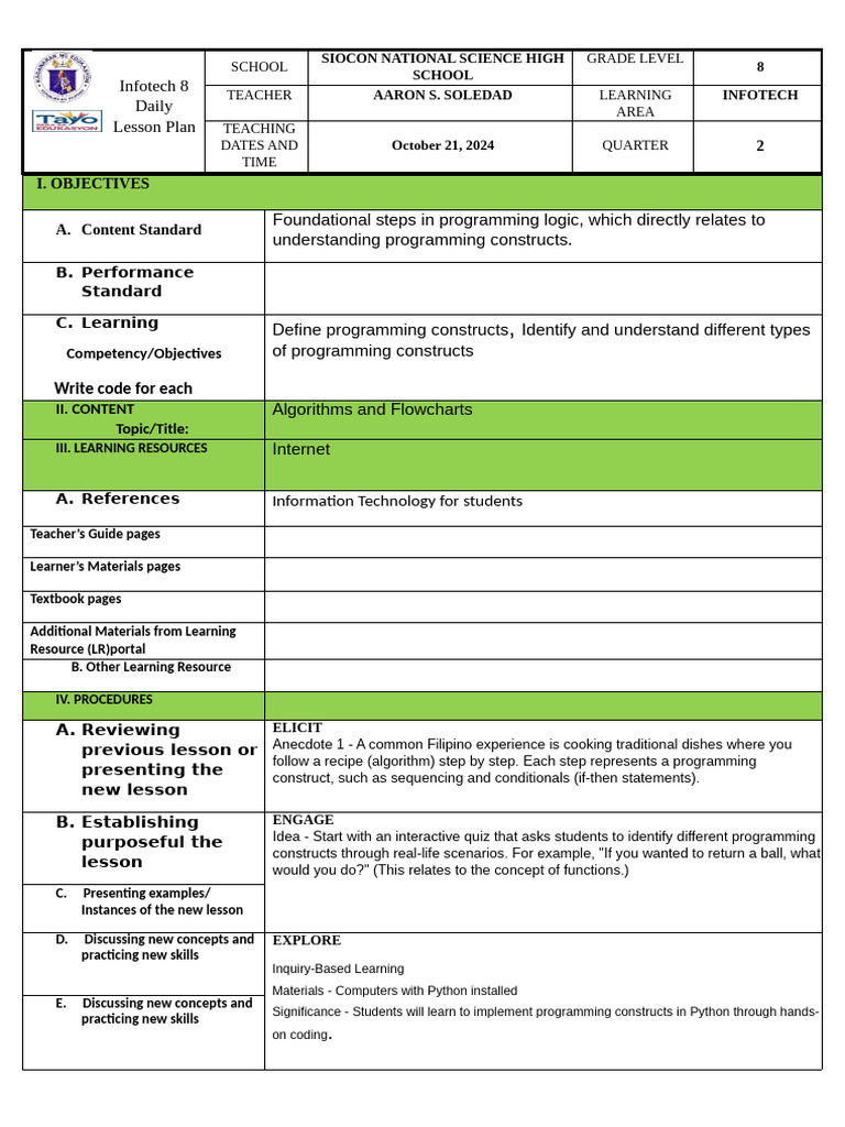 DLP Template For Infotech | PDF | Computer Programming | Learning