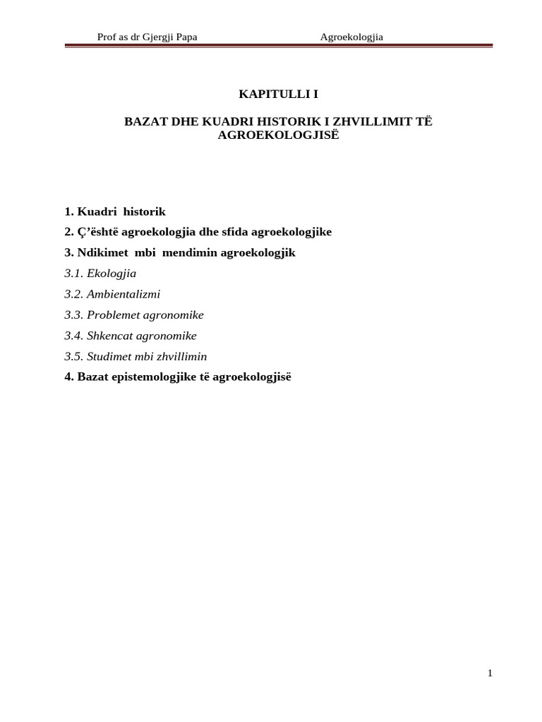 K.I.Bazat dhe kuadri historik i zhvillimit te agroekologjise | PDF