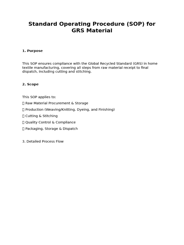 Sop For Grs Material | PDF | Textiles | Audit