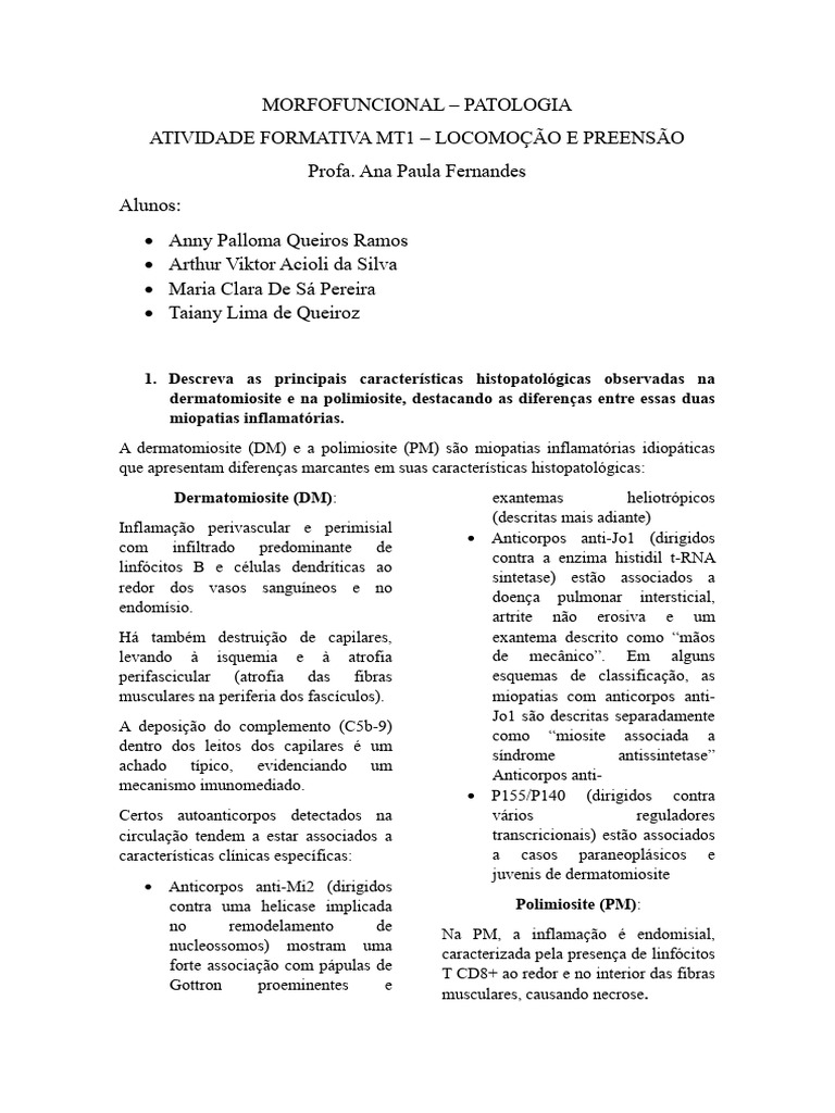 Atividade Patologia - MT1 | PDF | Distrofia muscular | Músculo