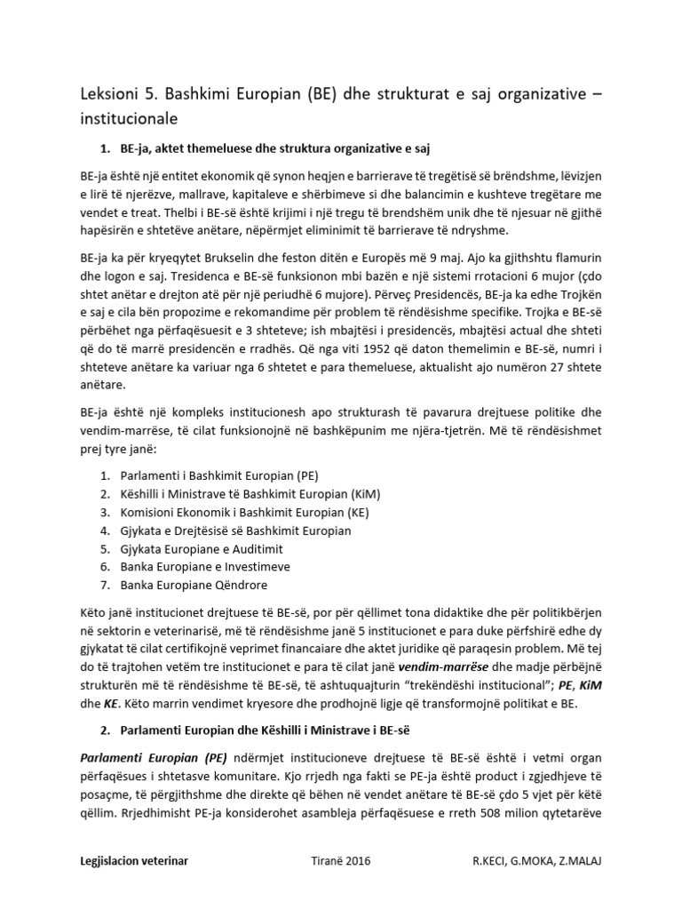 Leksioni 5. Bashkimi Europian (BE) Dhe Strukturat e Saj | PDF