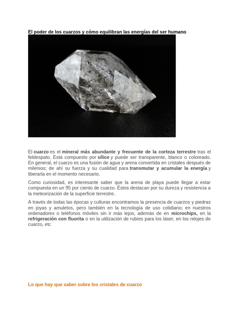 El Poder de Los Cuarzos y Cómo Equilibran Las Energías Del Ser Humano | PDF | Cuarzo | Silicio