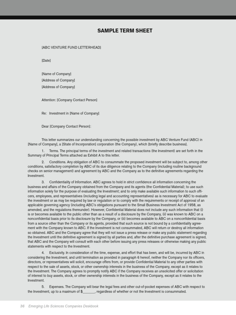 Venture Capital Term Sheet | PDF | Preferred Stock | Stocks