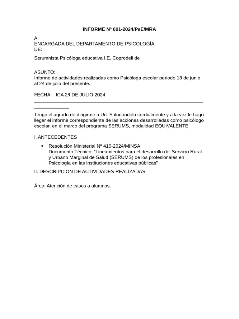 Informe #001 | PDF | Sicología