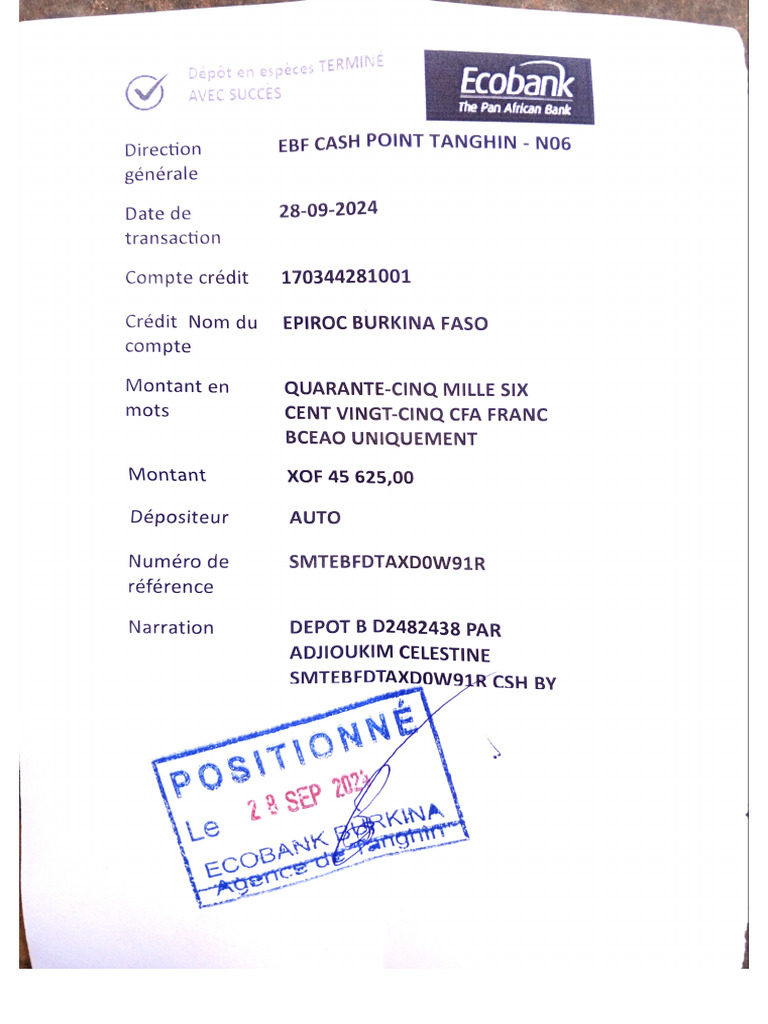 Recu de Versement | PDF