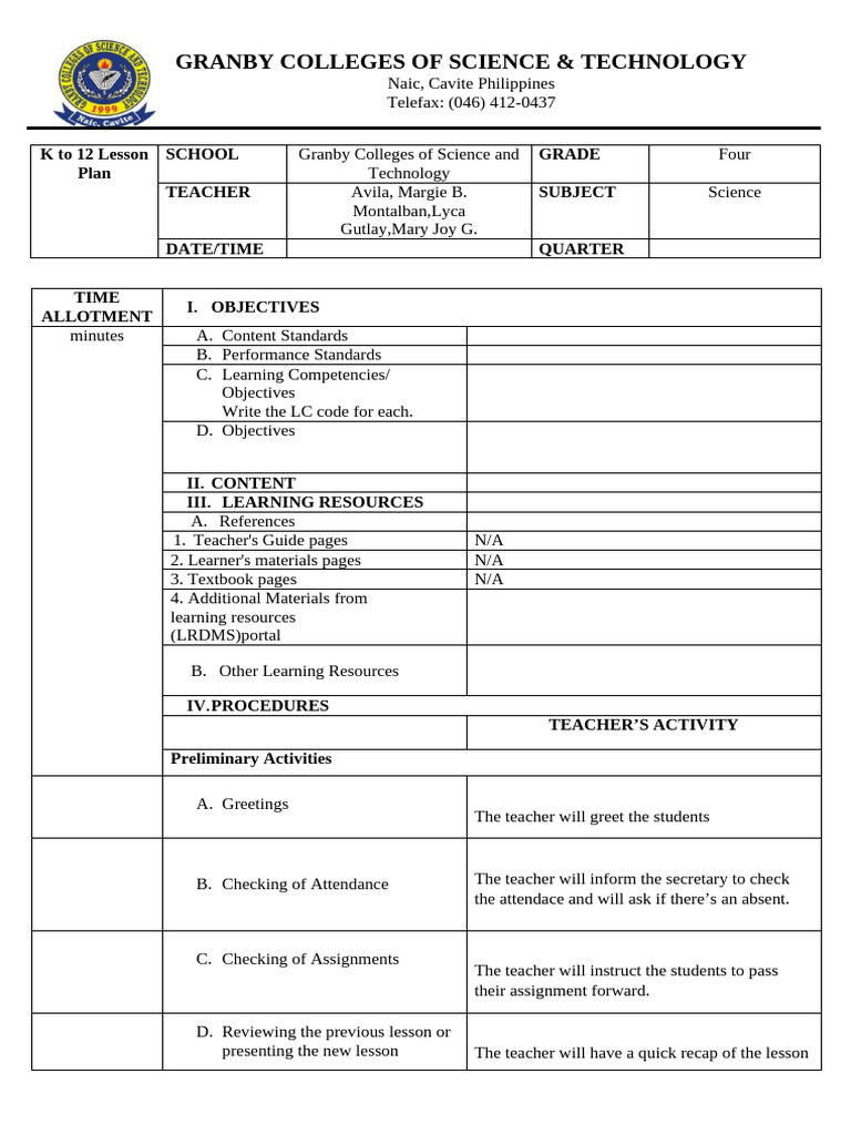 GCST-Lesson-Plan-Format | PDF | Pedagogy | Education Theory