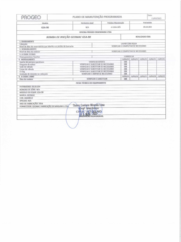 Plano de Manutenção Bomba Geomac - 05.03.034 | PDF