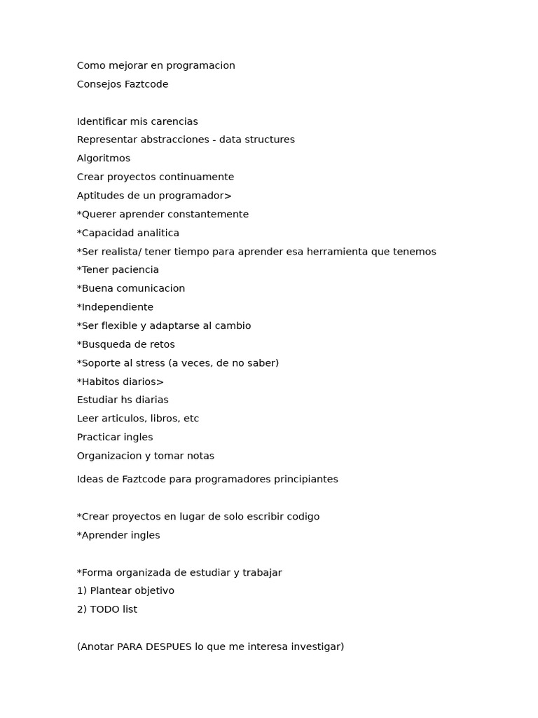 Como Mejorar en Programacion I | PDF