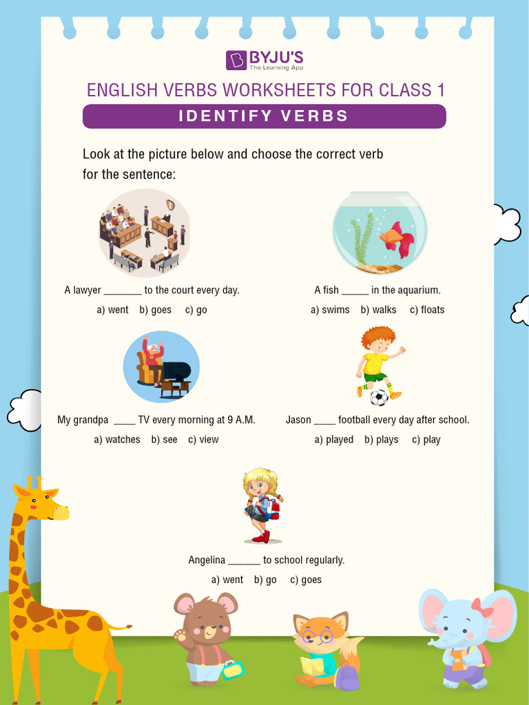 Verbs Worksheet For Grade 1 2 | PDF