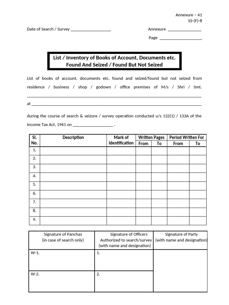 Inventory Panchnama for Search Operations | PDF