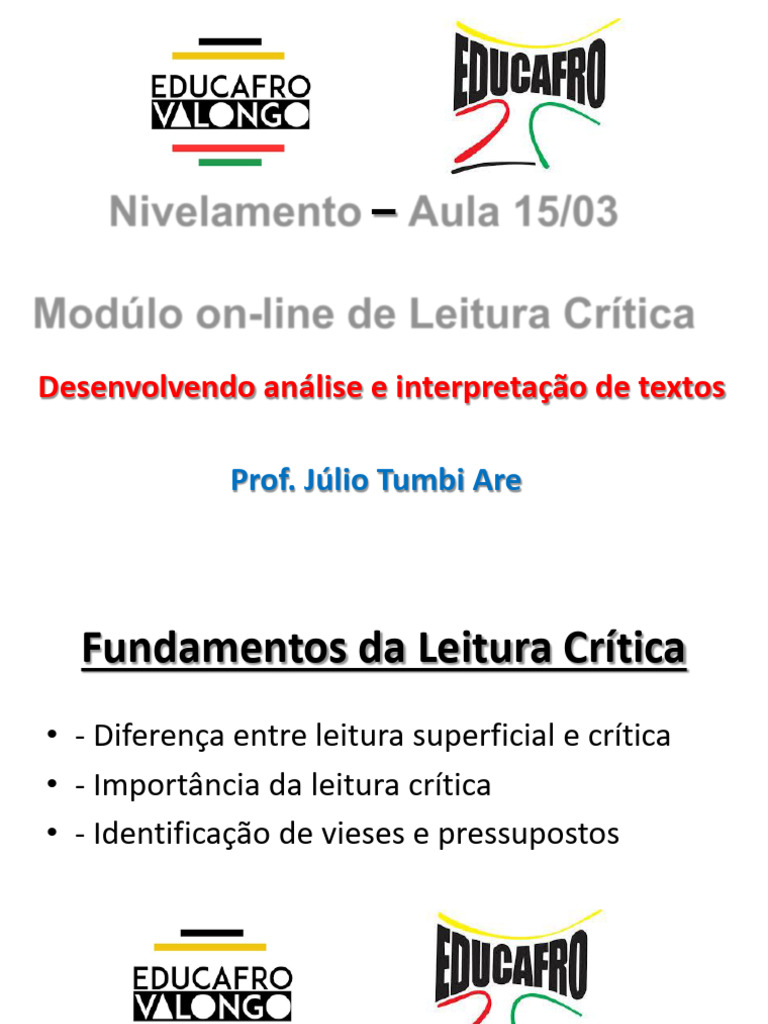 Aula 15-03 Leitura Critica Nivelamento | PDF
