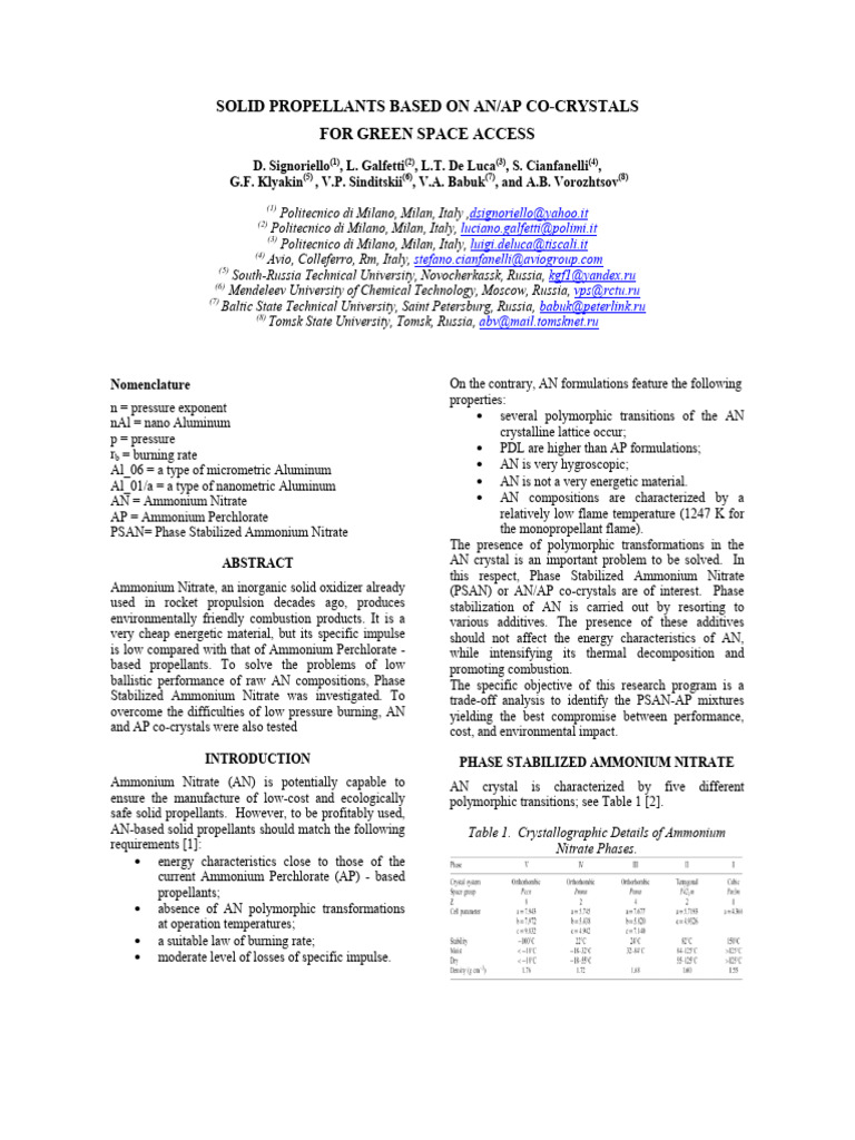 Solid Propellants Based On AN AP Co-Crys | PDF | Rocket Propellant ...