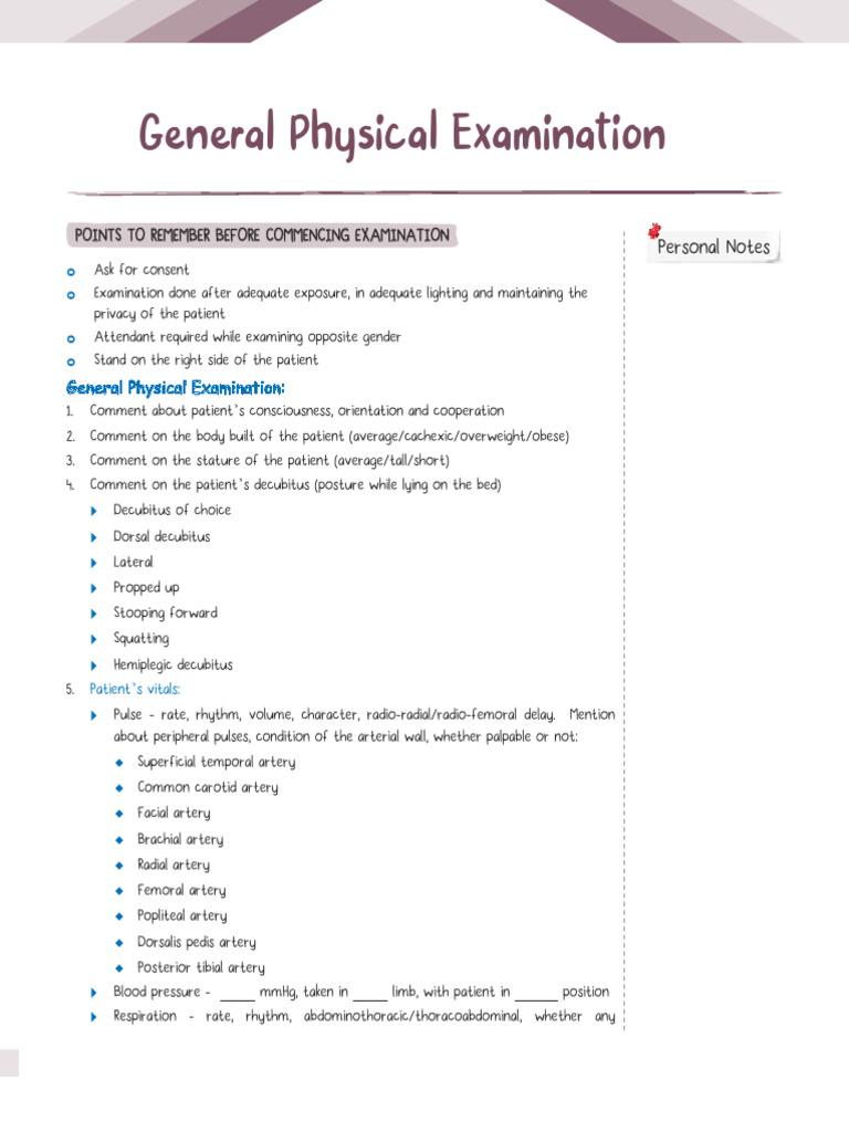 General Physical Examination | PDF | Pulse | Artery