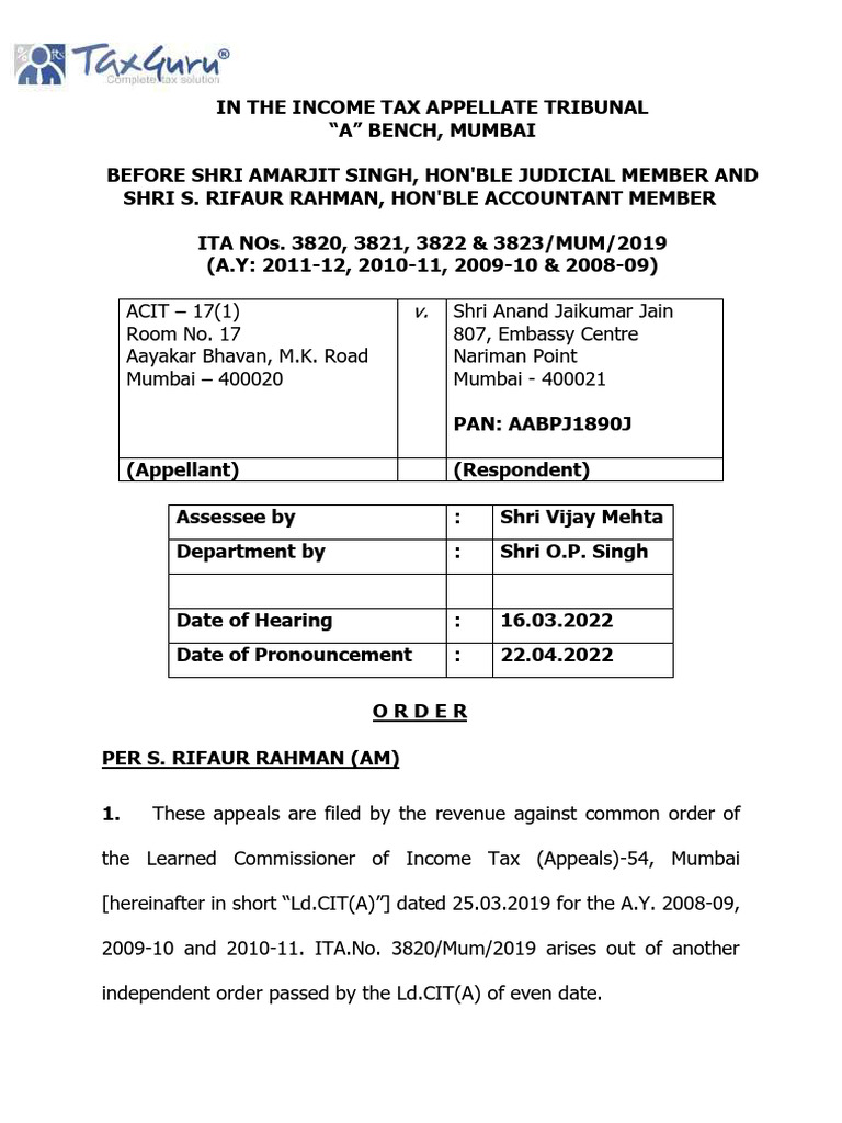 ACIT Vs Anand Jaikumar Jain ITAT Mumbai | PDF