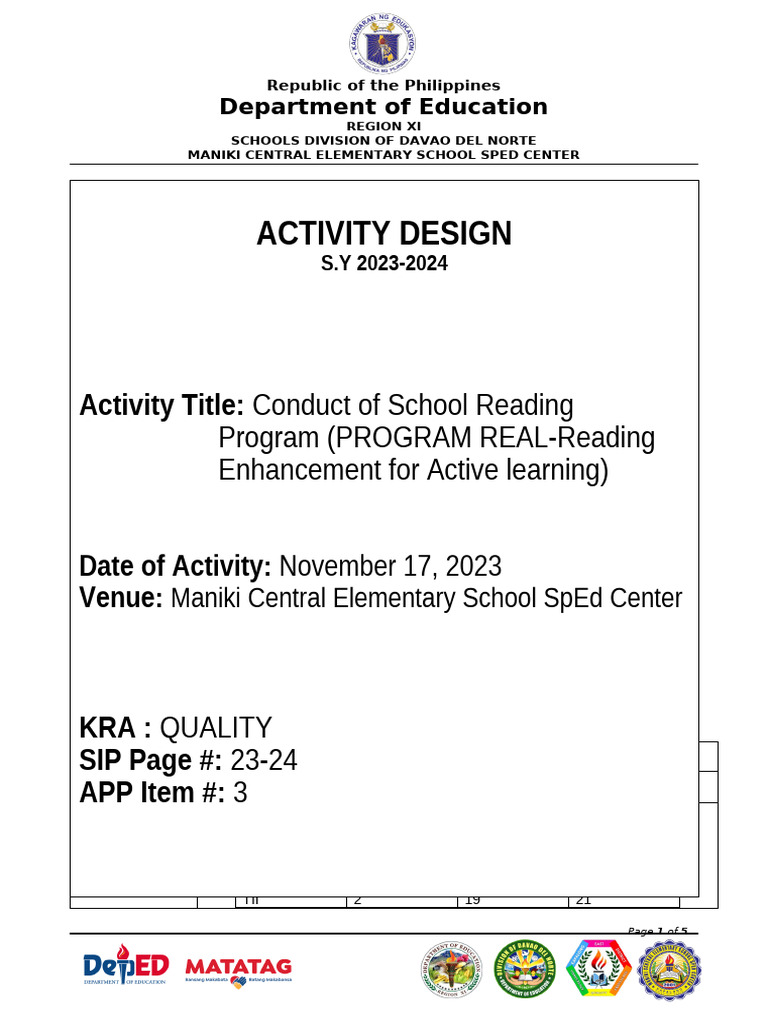 ACTIVITY DESIGN-program Real 2023-2024final | PDF | Gender | Gender Studies