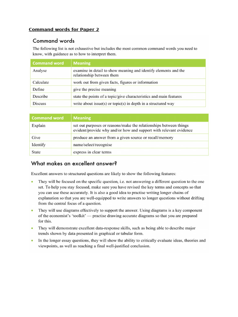 Guidelines and Command Words For Answering Questions of Paper 2 | PDF
