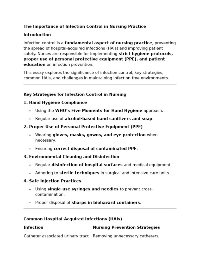 The Importance of Infection Control in Nursing Practice | PDF | Medical ...