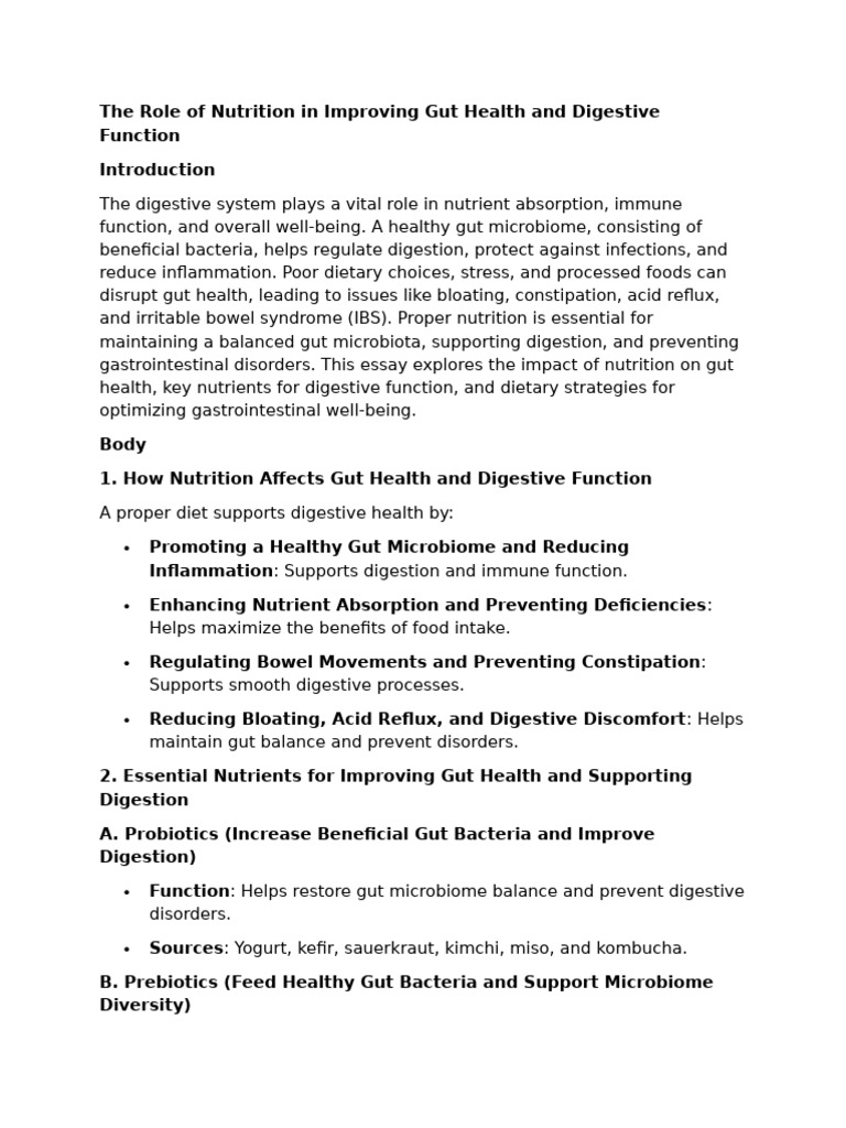 The Role of Nutrition in Improving Gut Health and Digestive Function ...