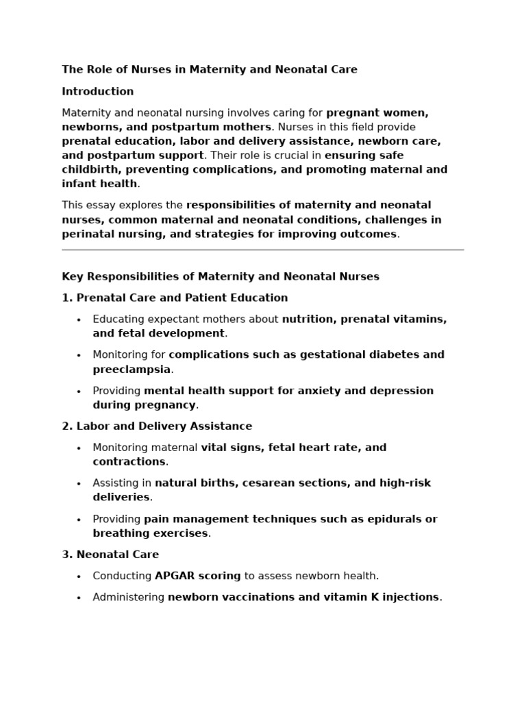 Maternity and Neonatal Nursing Roles | PDF | Childbirth | Maternal Health
