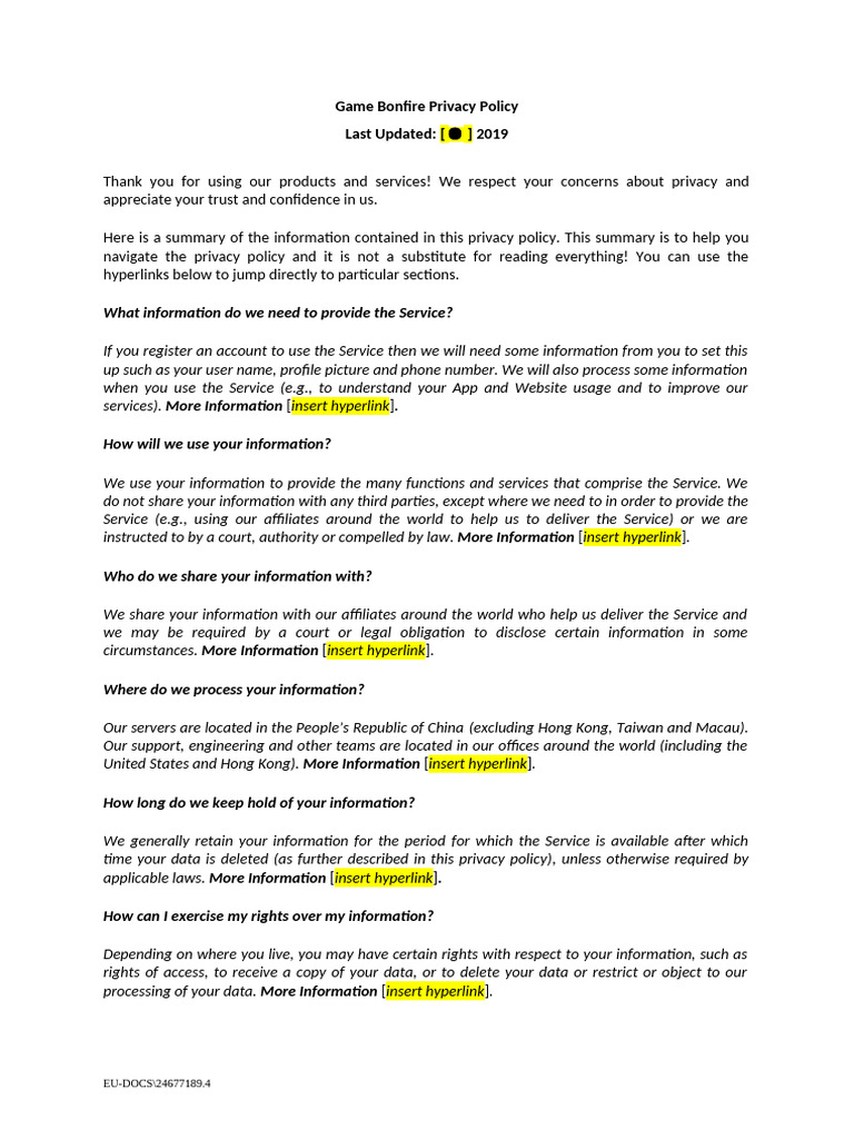Game Bonfire - Privacy Policy (Draft 21 June 2019) | PDF | Http Cookie ...
