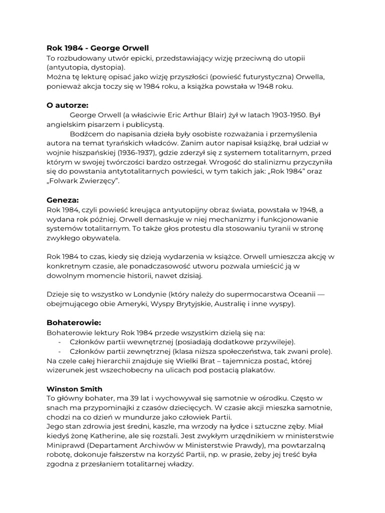 Rok 1984 - Notatka | PDF