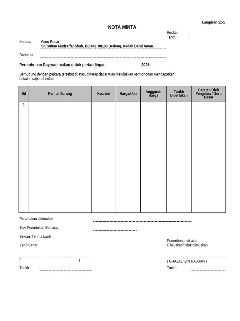 Nota Minta Tahun 2025 | PDF