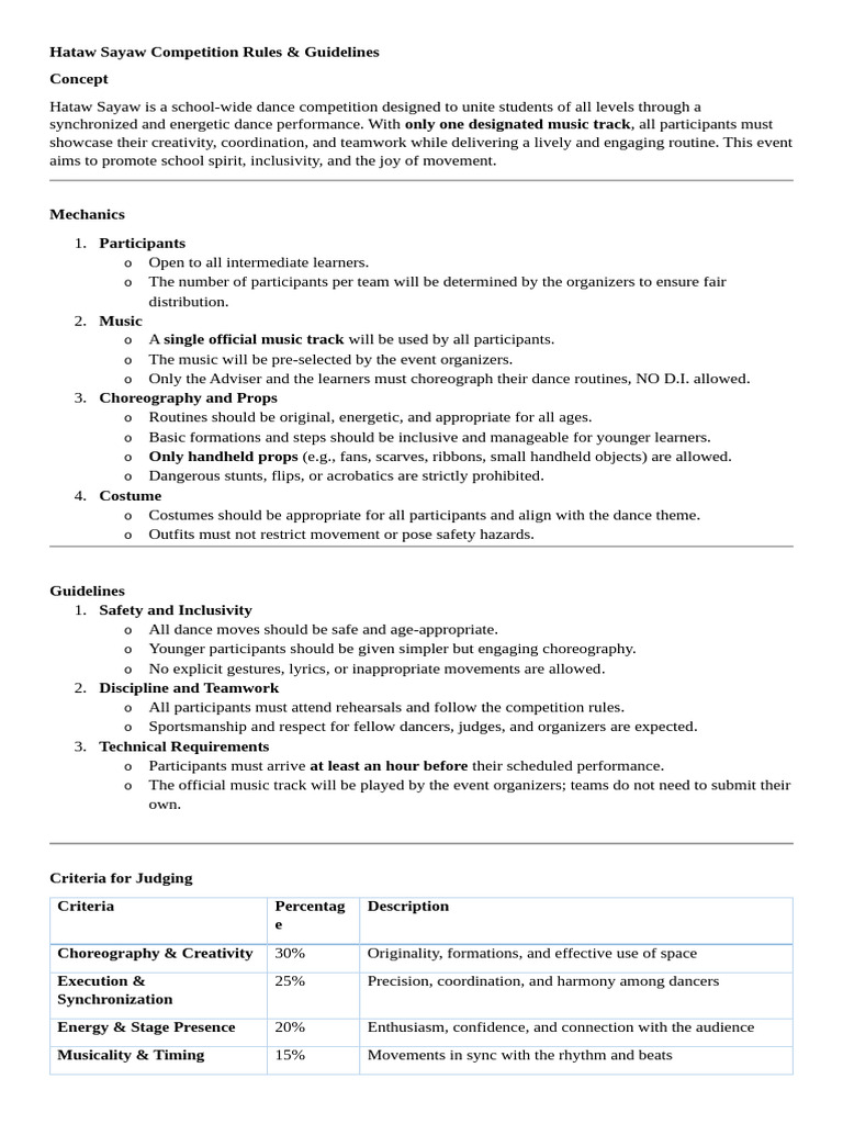 Hataw Sayaw Competition Rules | PDF | Dances | Choreography