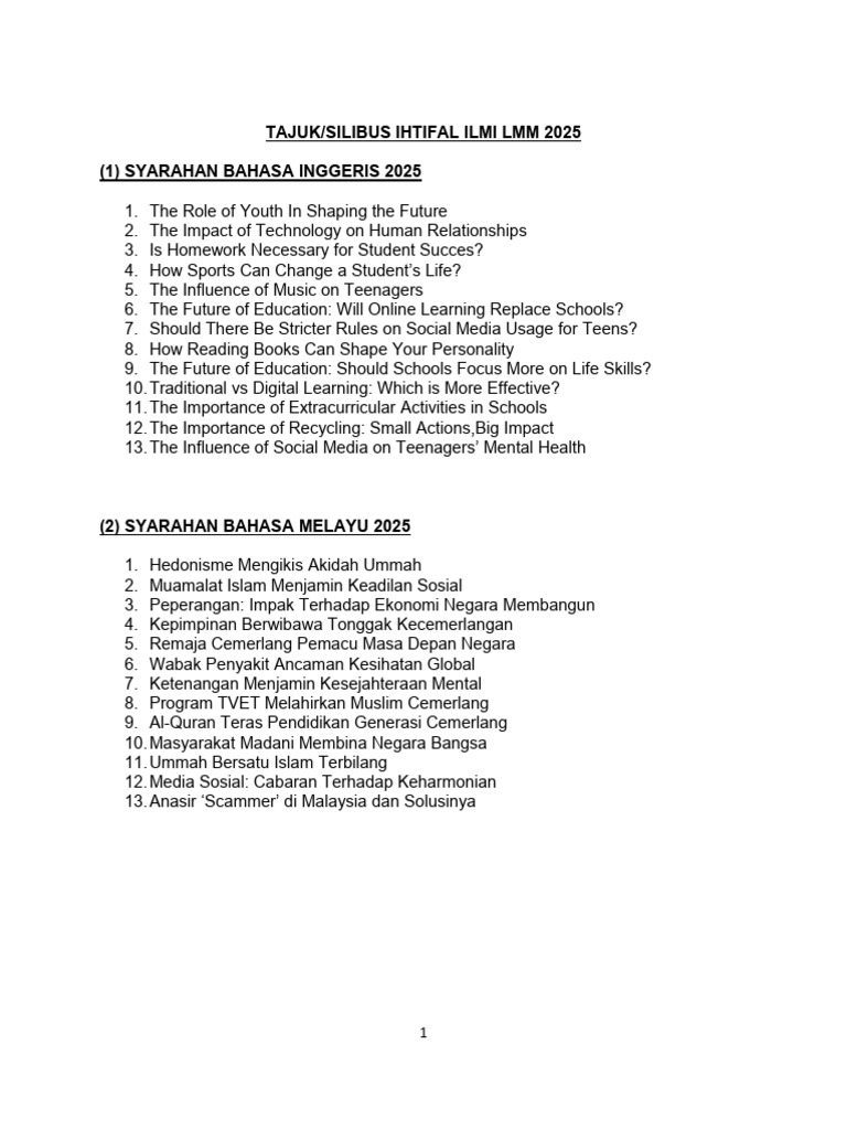 04silibus Ihtifal Ilmi LMM 2025-Kemaskini 19 Mac 25 | PDF