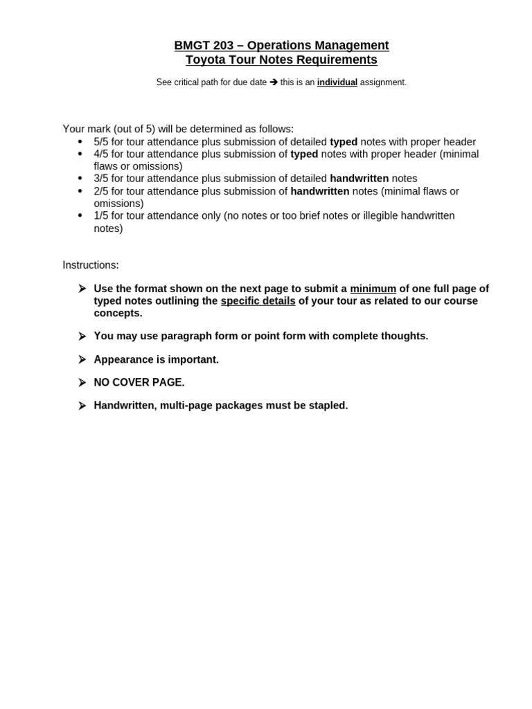 Assignment - Tour Notes Requirements | PDF