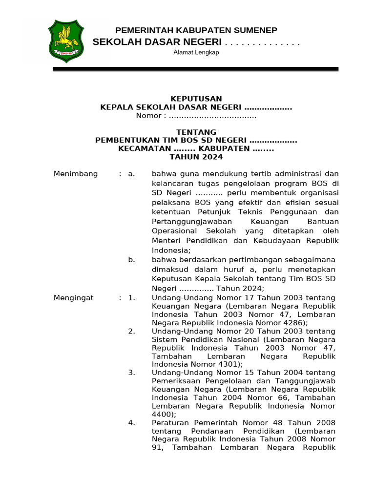 Daraf Sk TIM BOS Sekolah 2024 | PDF