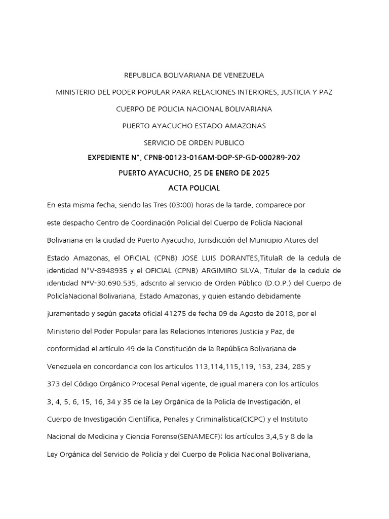 Acta Corregida MODELO DE ACTA POLICIAL | PDF | Policía | Venezuela