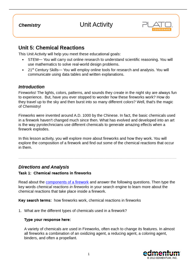 Chemical Reactions in Fireworks | PDF | Oxide | Gunpowder