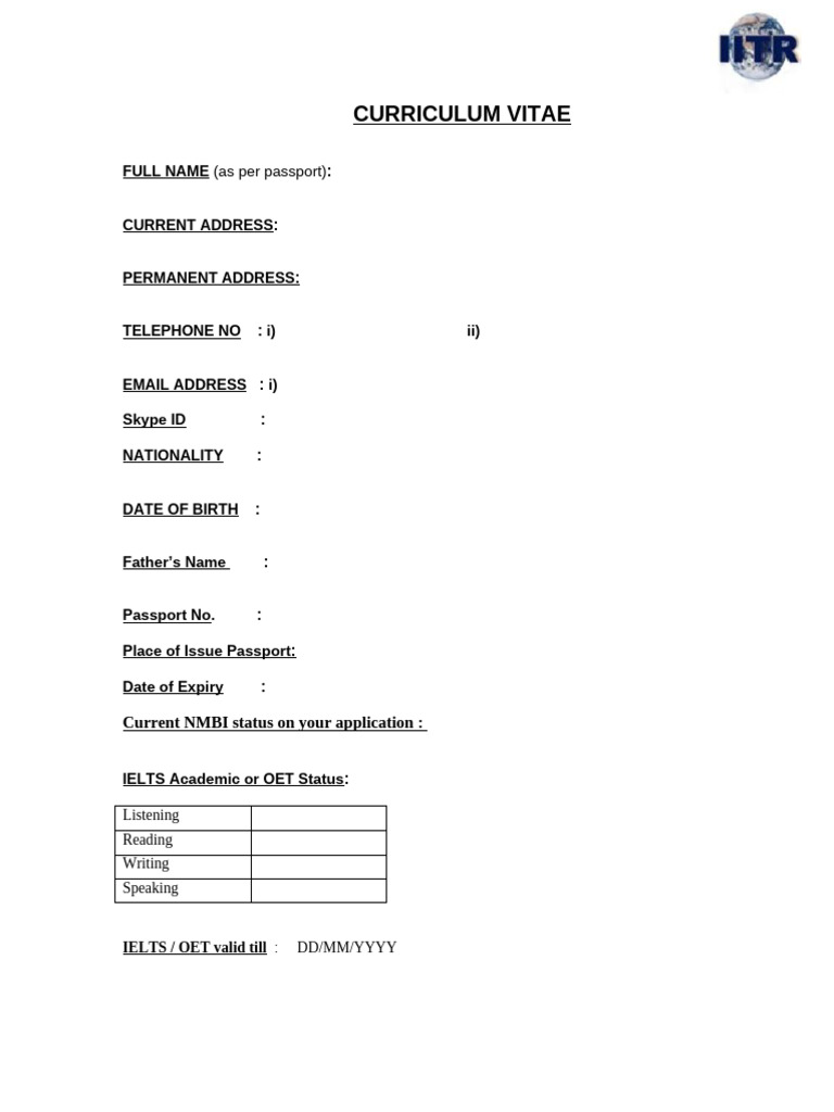 CV Template for Nurses in Ireland | PDF