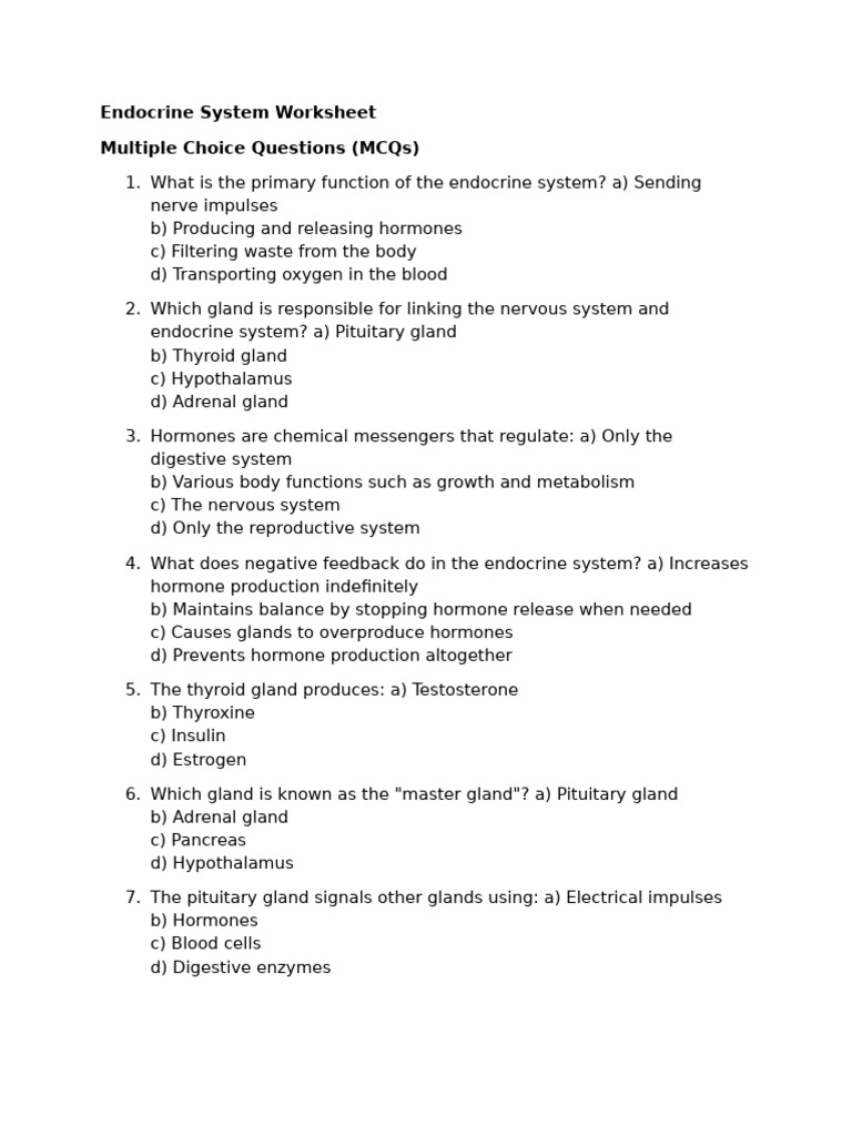 Endocrine System Worksheet | PDF | Endocrine System | Hormone