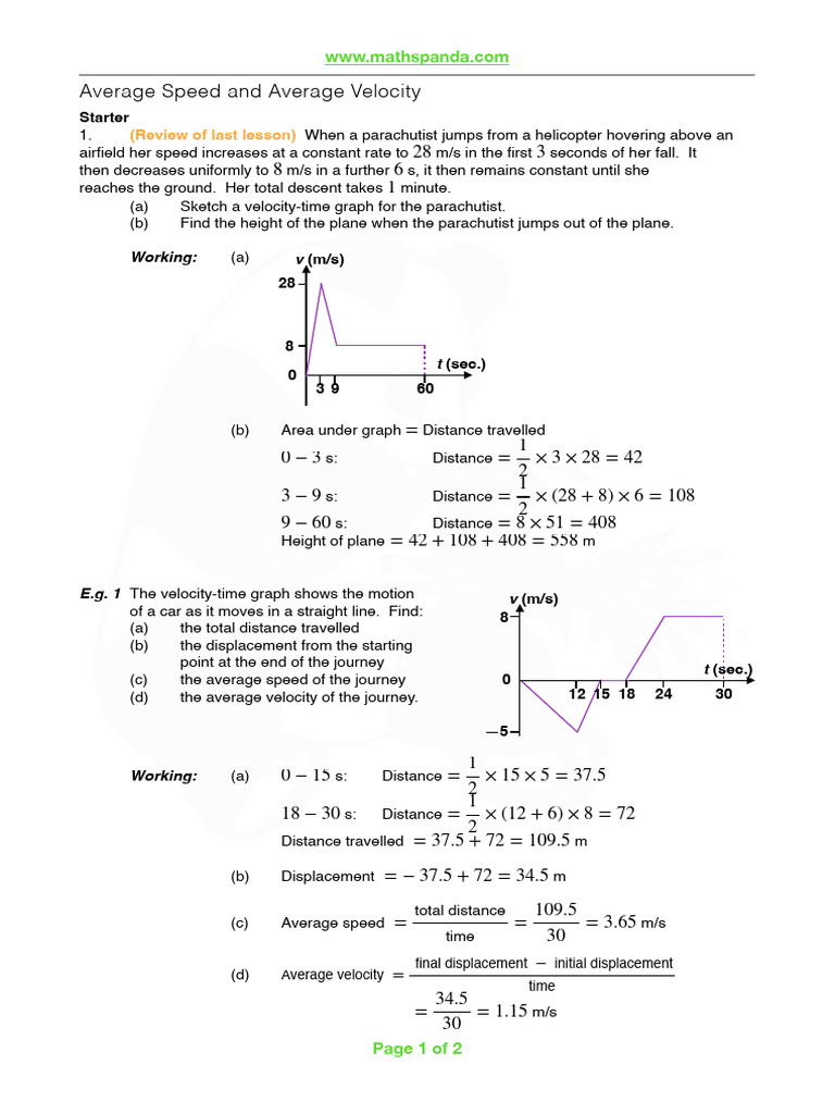Average Speed and Average Velocity WES | PDF | Velocity | Speed