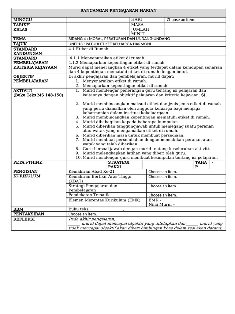 Unit 13 Patuhi Etiket Keluarga Harmoni | PDF