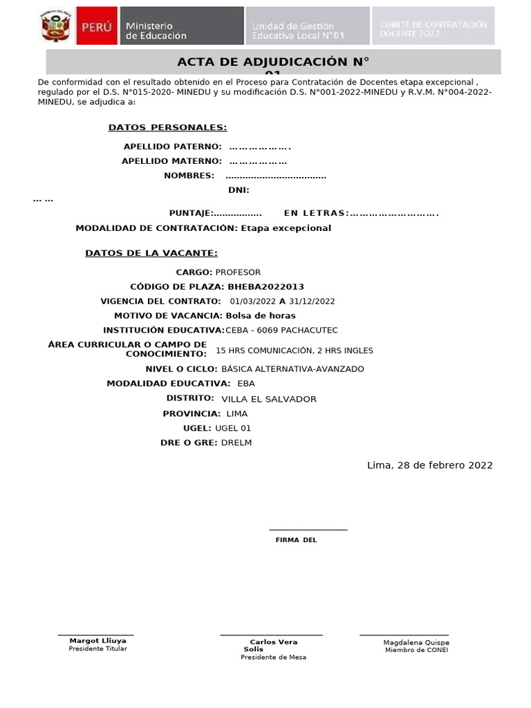 Acta de Adjudicacion | PDF