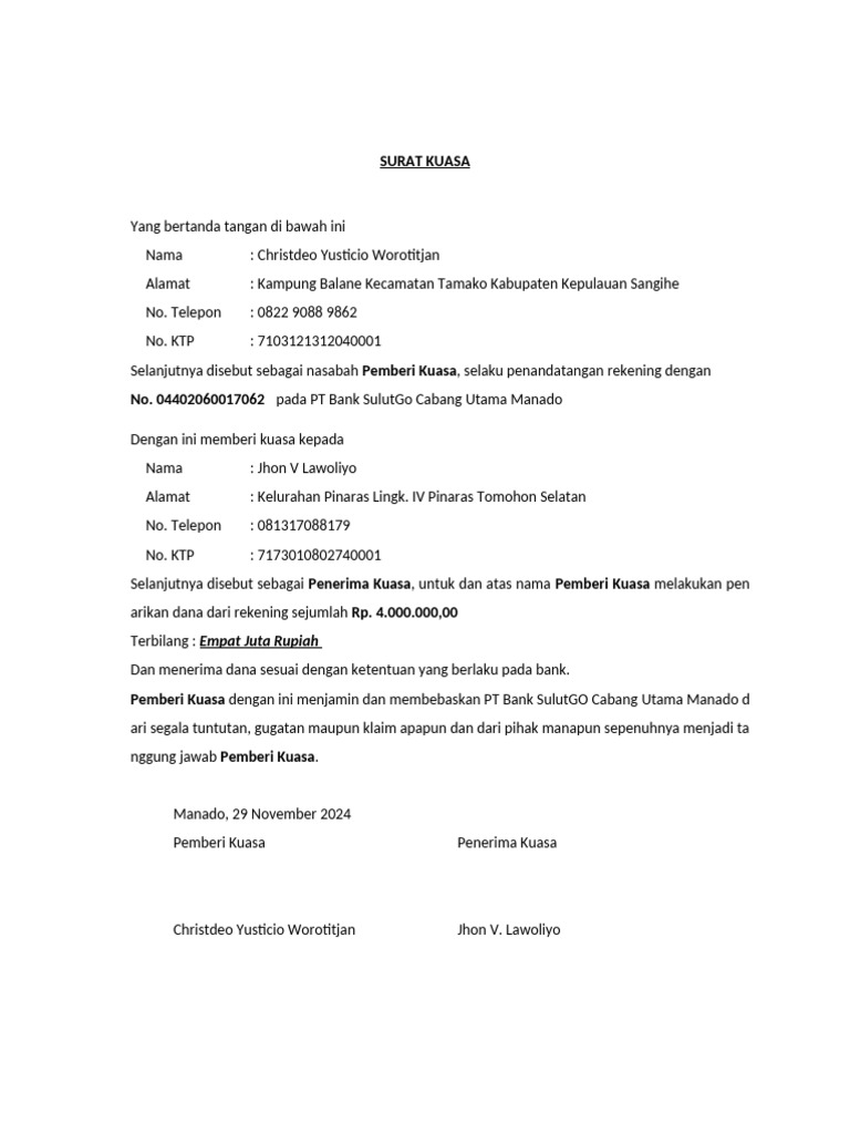 Surat Kuasa Perorangan | PDF