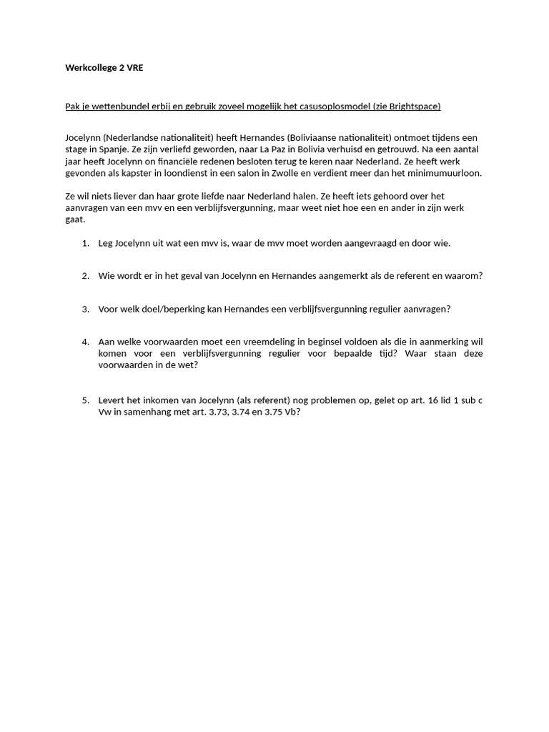 Opdrachten Werkcollege 4 VRE | PDF