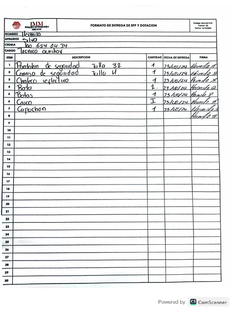 Entrega de EPP y Dotación | PDF