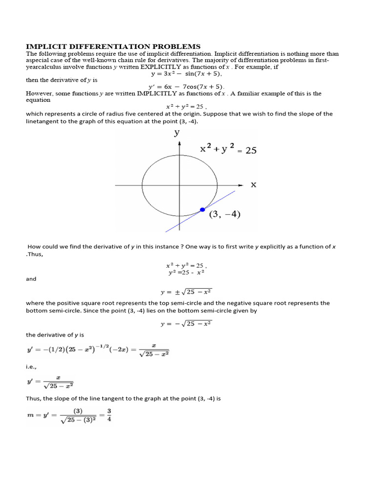 Implicit Differentiation | PDF | Derivative | Algebra