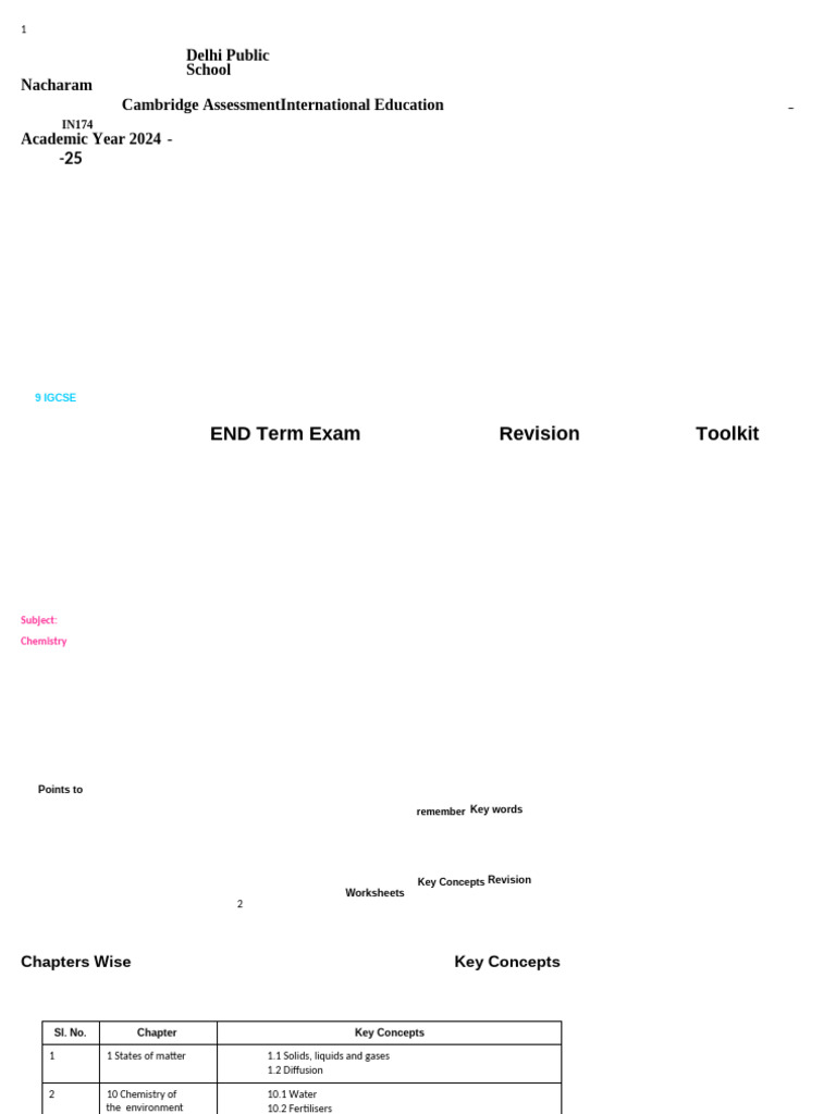9IGCSE Chem End Term Revision Tool 2025 | PDF | Salt (Chemistry) | Chemical Compounds