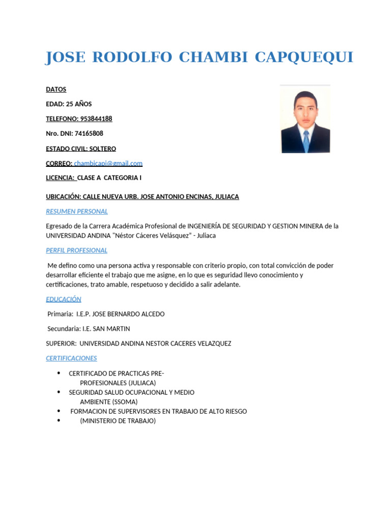 Cv. Jose Asistente Ssoma | PDF