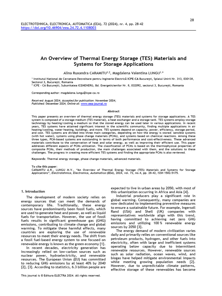 An Overview of Thermal Energy Storage (TES) Materials and Systems For ...